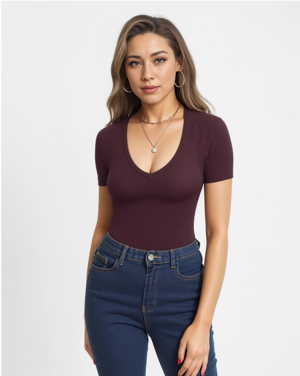 MANGOPOP Women's V Neck Short Sleeve Long Sleeve Slim Fit T Shirt Tuni
