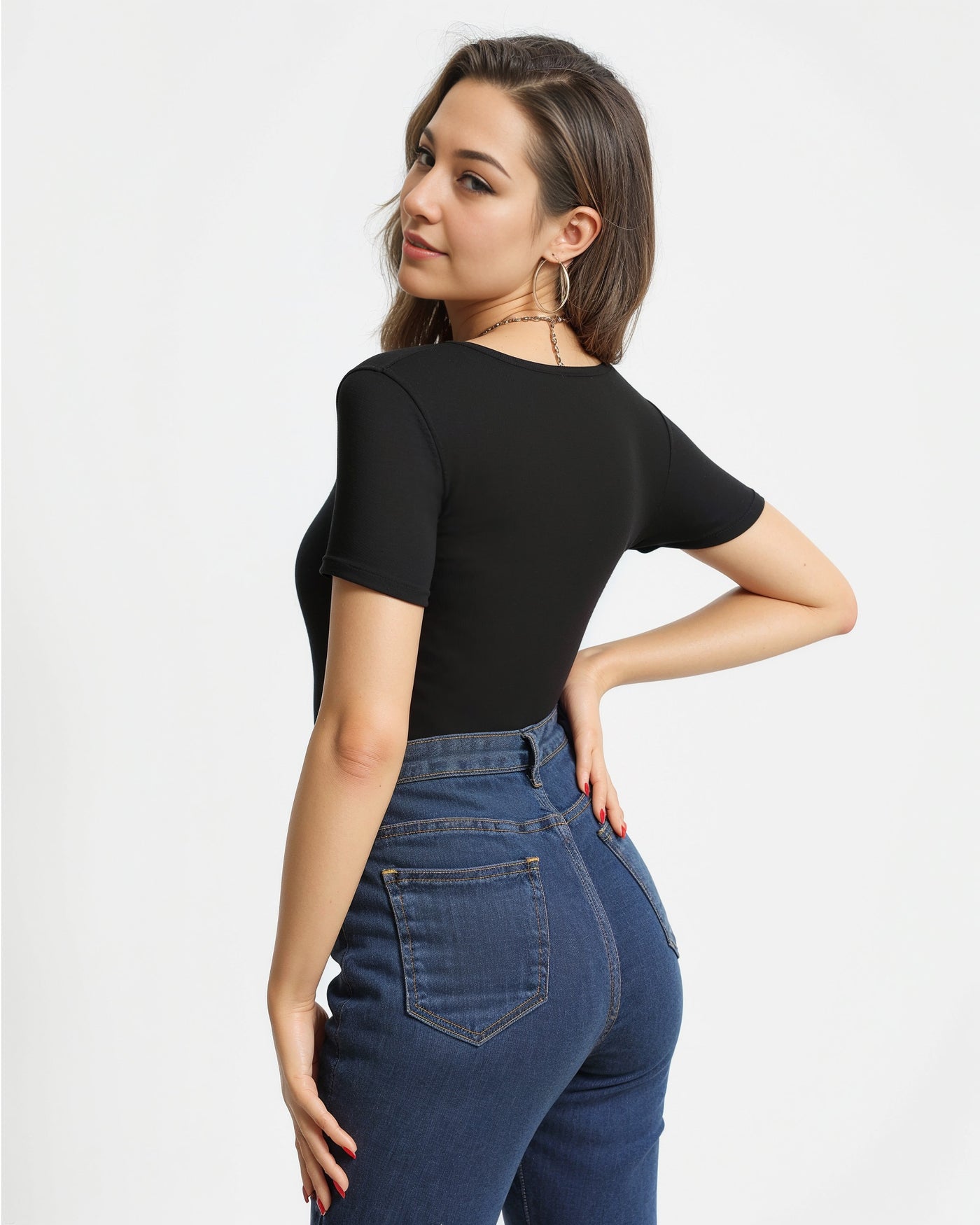 MANGOPOP Women's V Neck Short Sleeve Long Sleeve Slim Fit T Shirt Tuni