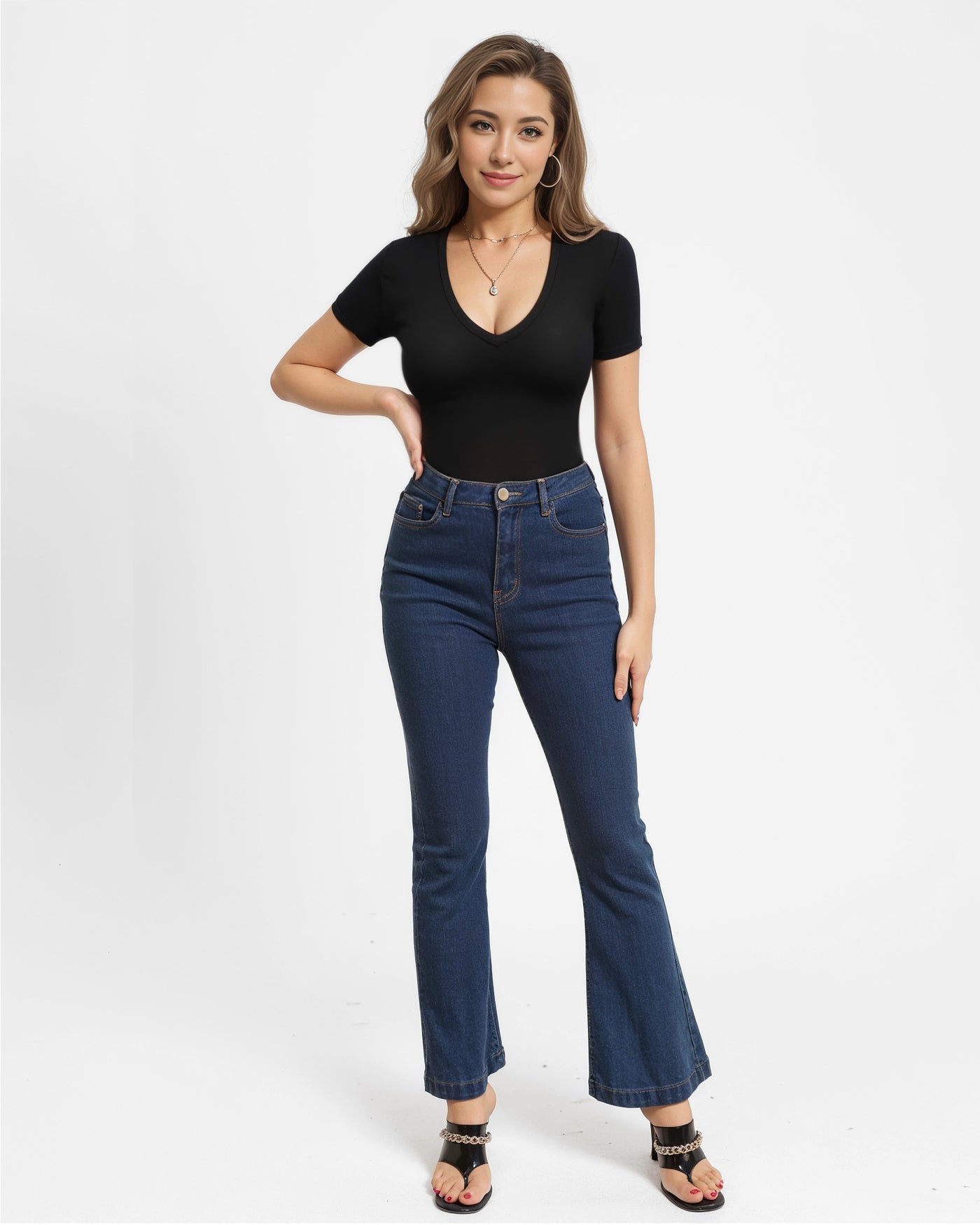 MANGOPOP Women's V Neck Short Sleeve Long Sleeve Slim Fit T Shirt Tuni